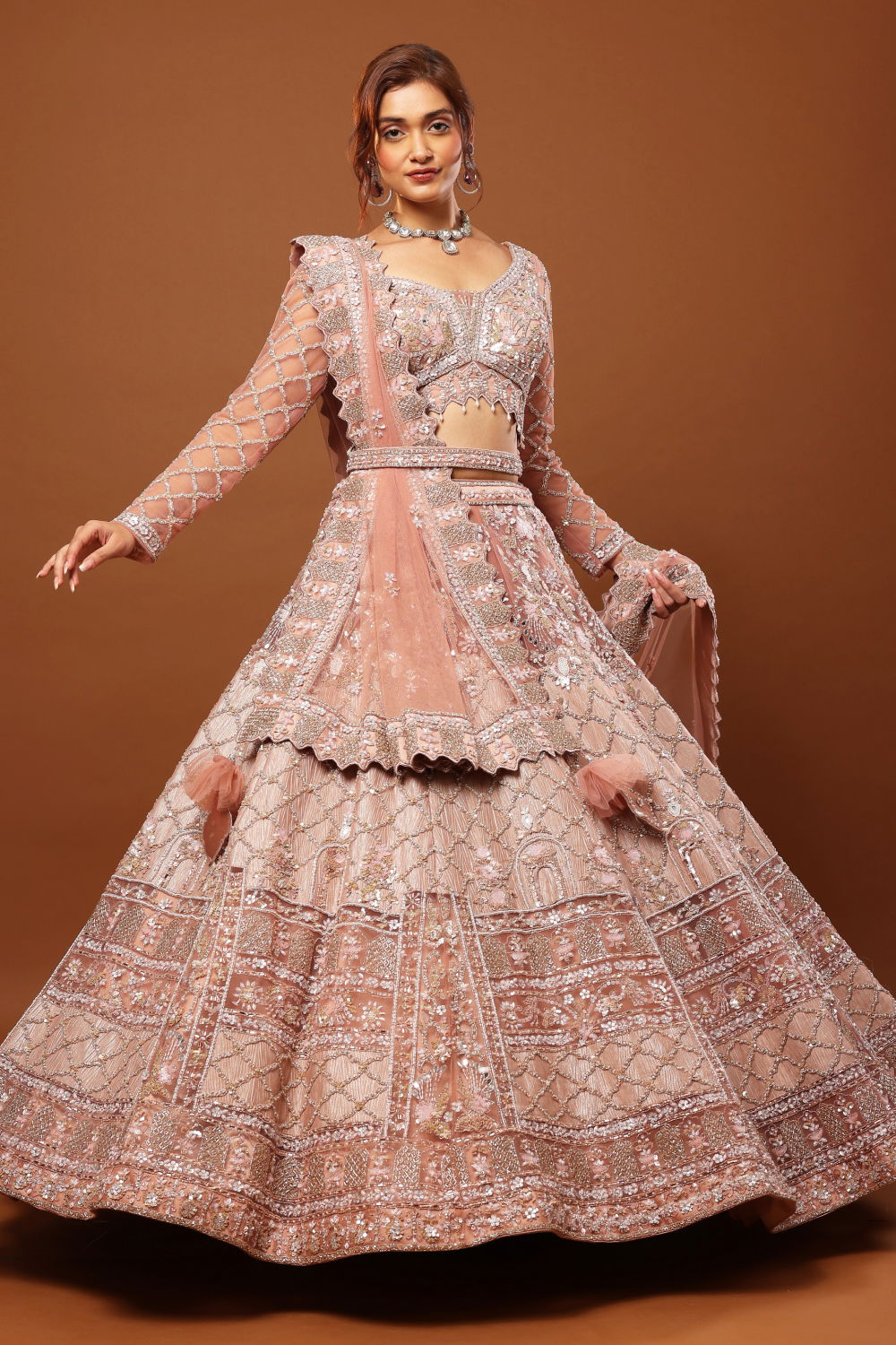 DUSTY PINK CLASSIC LEHENGA SET WITH PATTERNED PATCHWORK EMBROIDERY ...