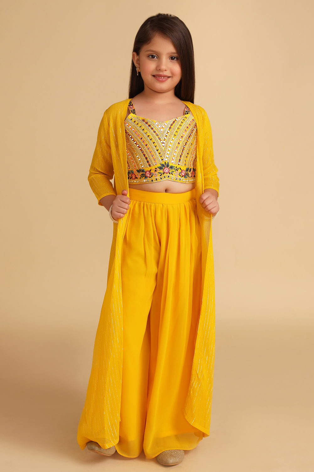 KIDS BRIGHT YELLOW PALAZZO PANT SET AND A MULTI COLOURED MIRROR ...