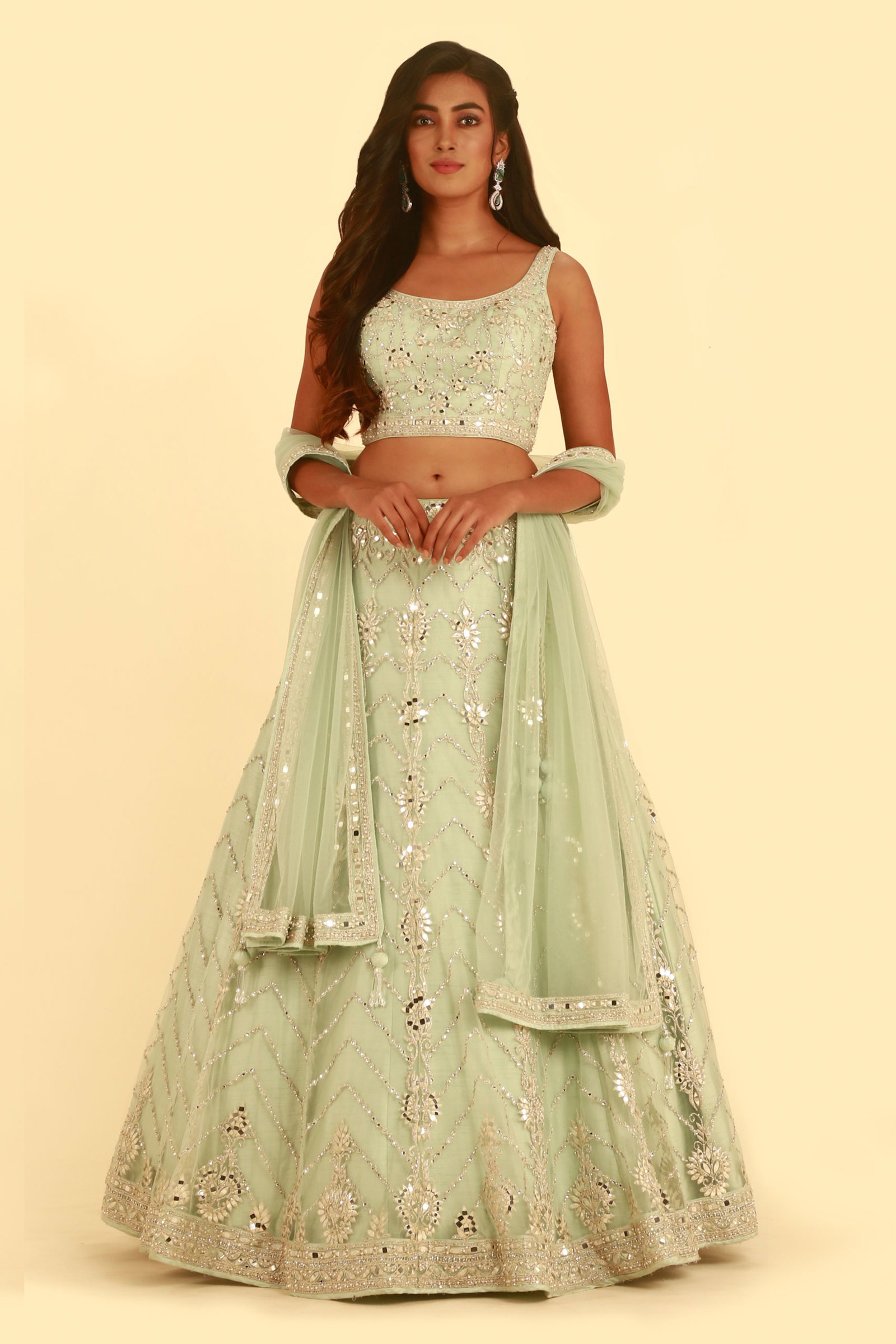 MINT GREEN LEHENGA SET WITH ‘ABLA’ EMBROIDERY AND MATCHING BLOUSE AND ...